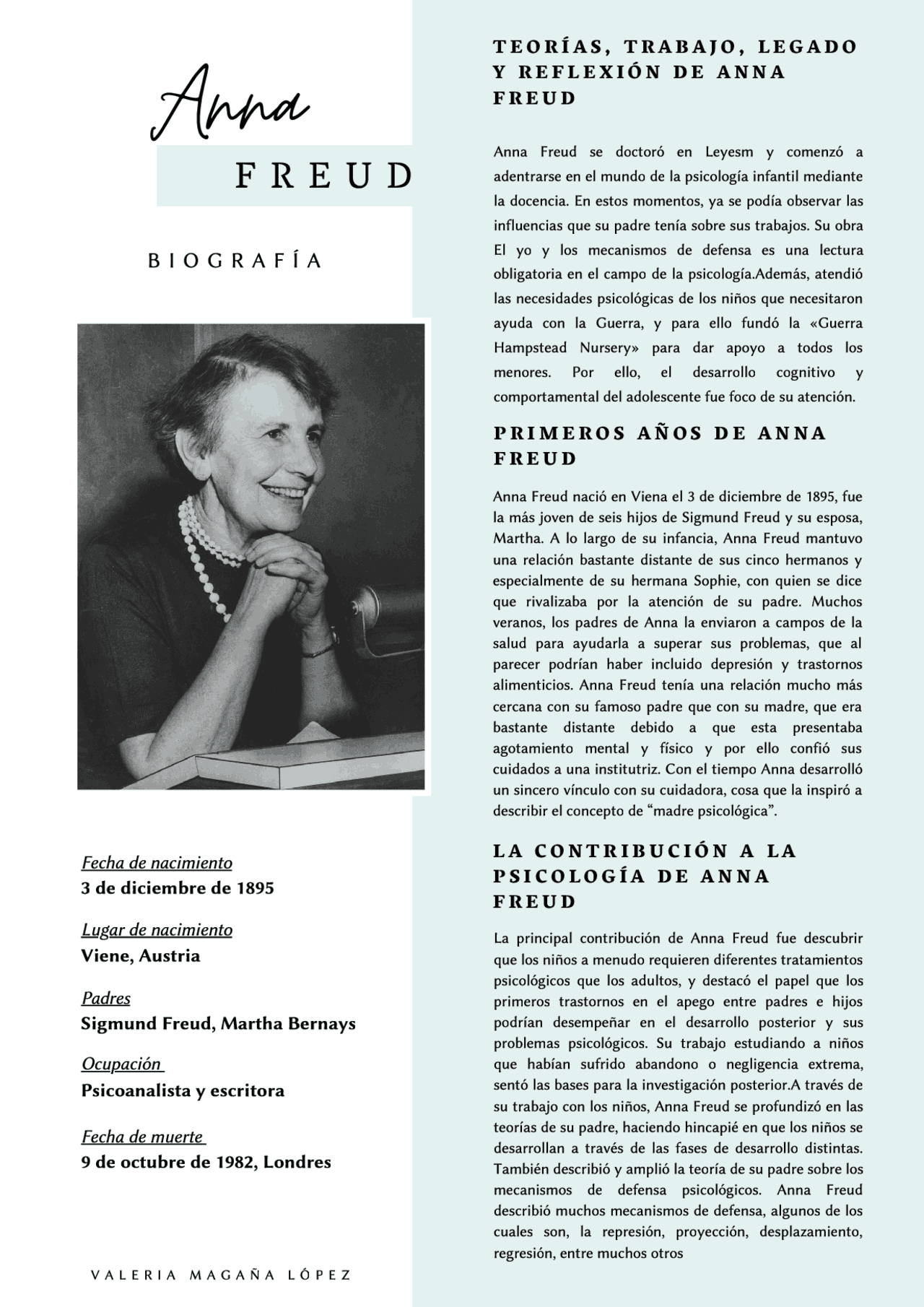 Anna Freud Biografía | Monografías, Ensayos de Psicología | Docsity