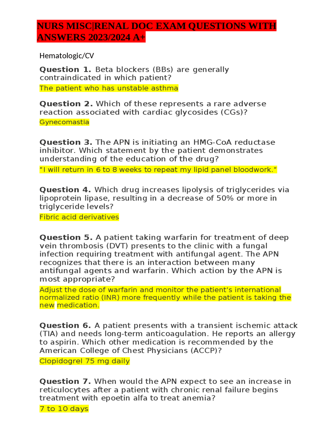 Nurs Miscrenal Doc Exam Questions With Answers 20232024 A Exams