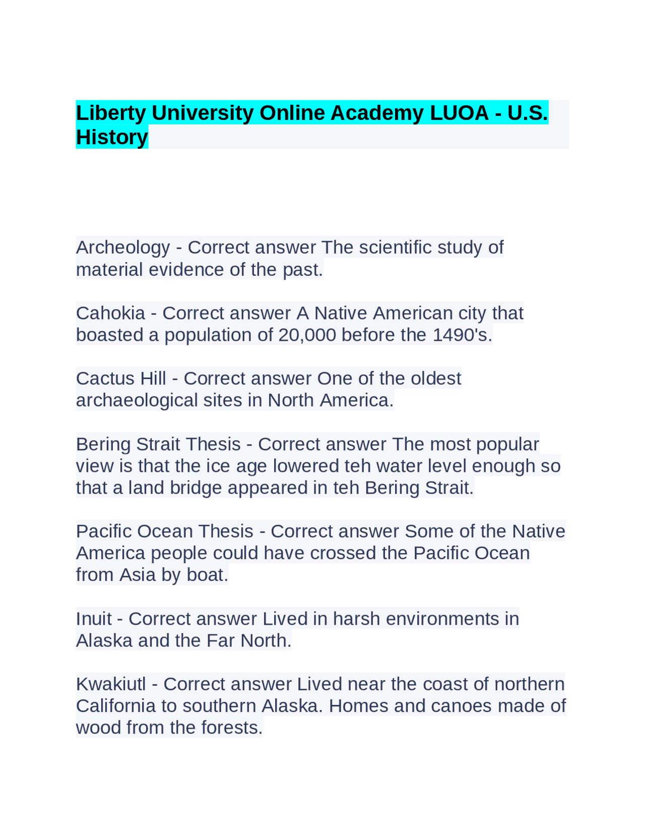 Liberty University Online Academy LUOA - U.S. History | Exams Nursing ...