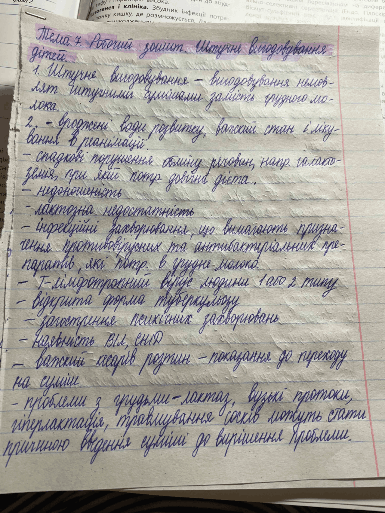 Пропедевтика педіатрії Робочий зошит 7 Штучне вигодовування