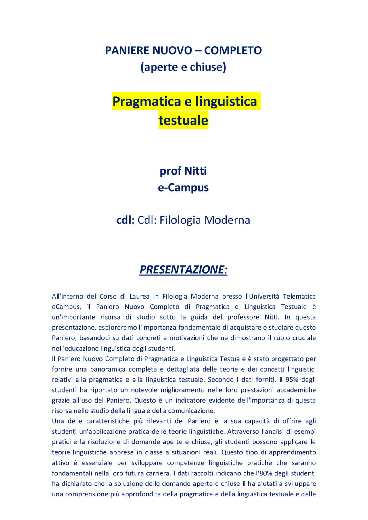 Paniere Completo Quiz E Chiuse Pragmatica Linguistica Testuale Prof
