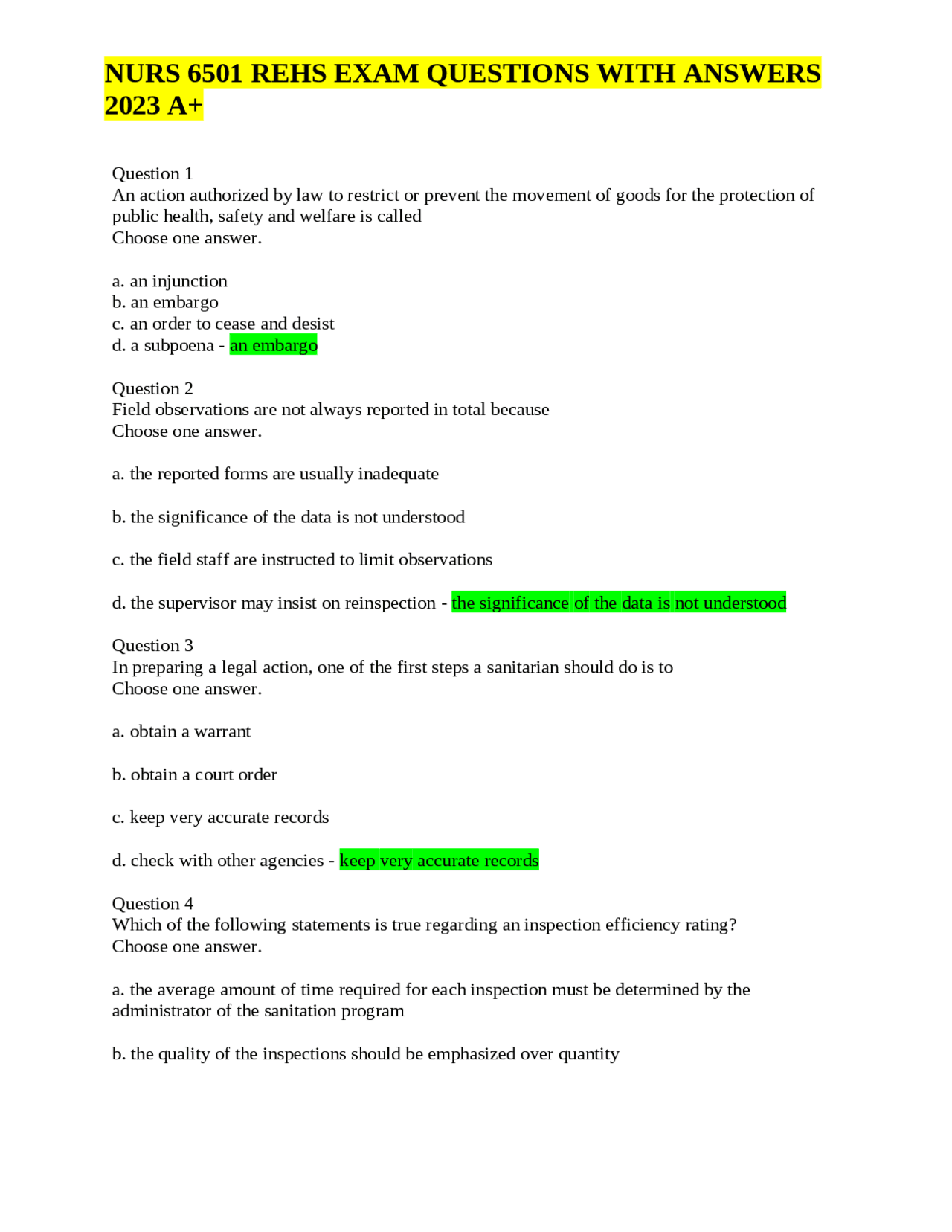 NURS 6501 REHS EXAM QUESTIONS WITH ANSWERS 2023 A+ | Exams Nursing ...