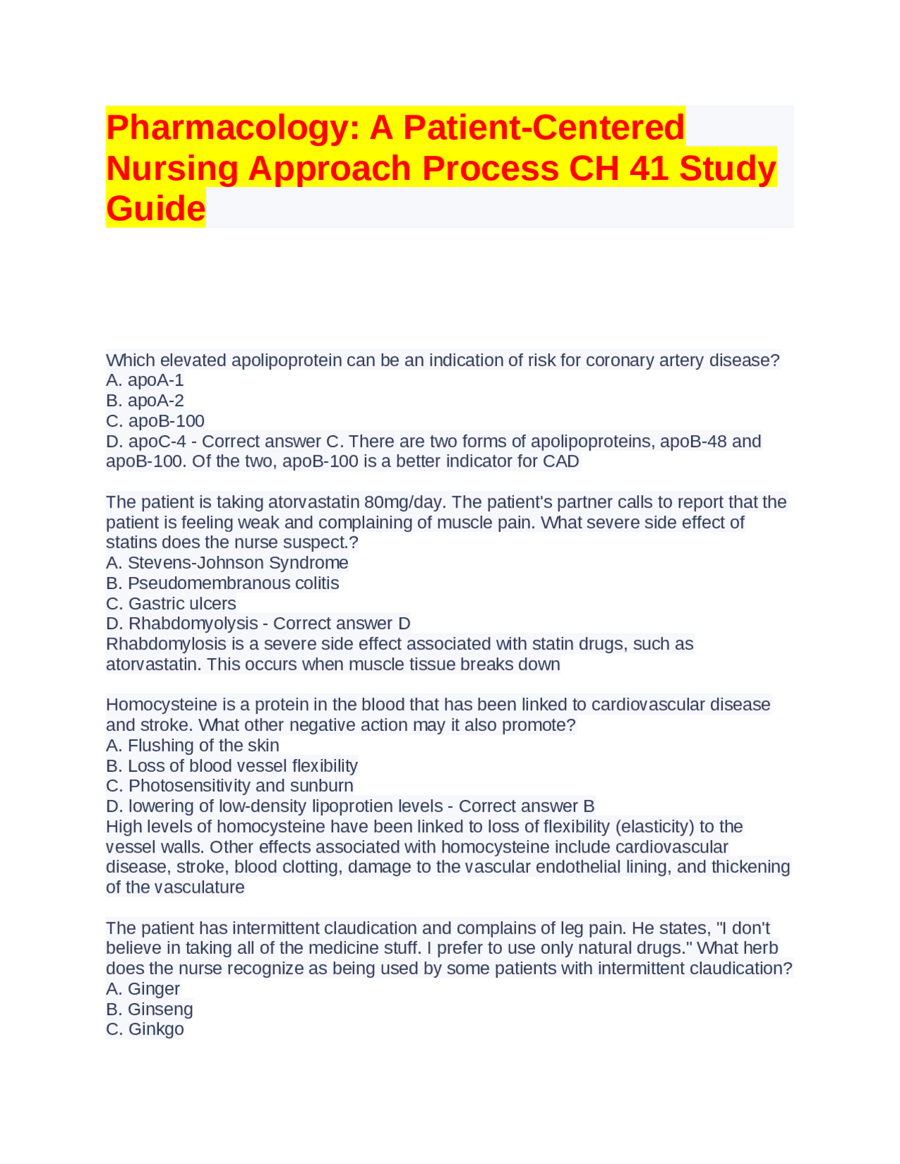 Pharmacology: A Patient-Centered Nursing Approach Process CH 41 Study ...