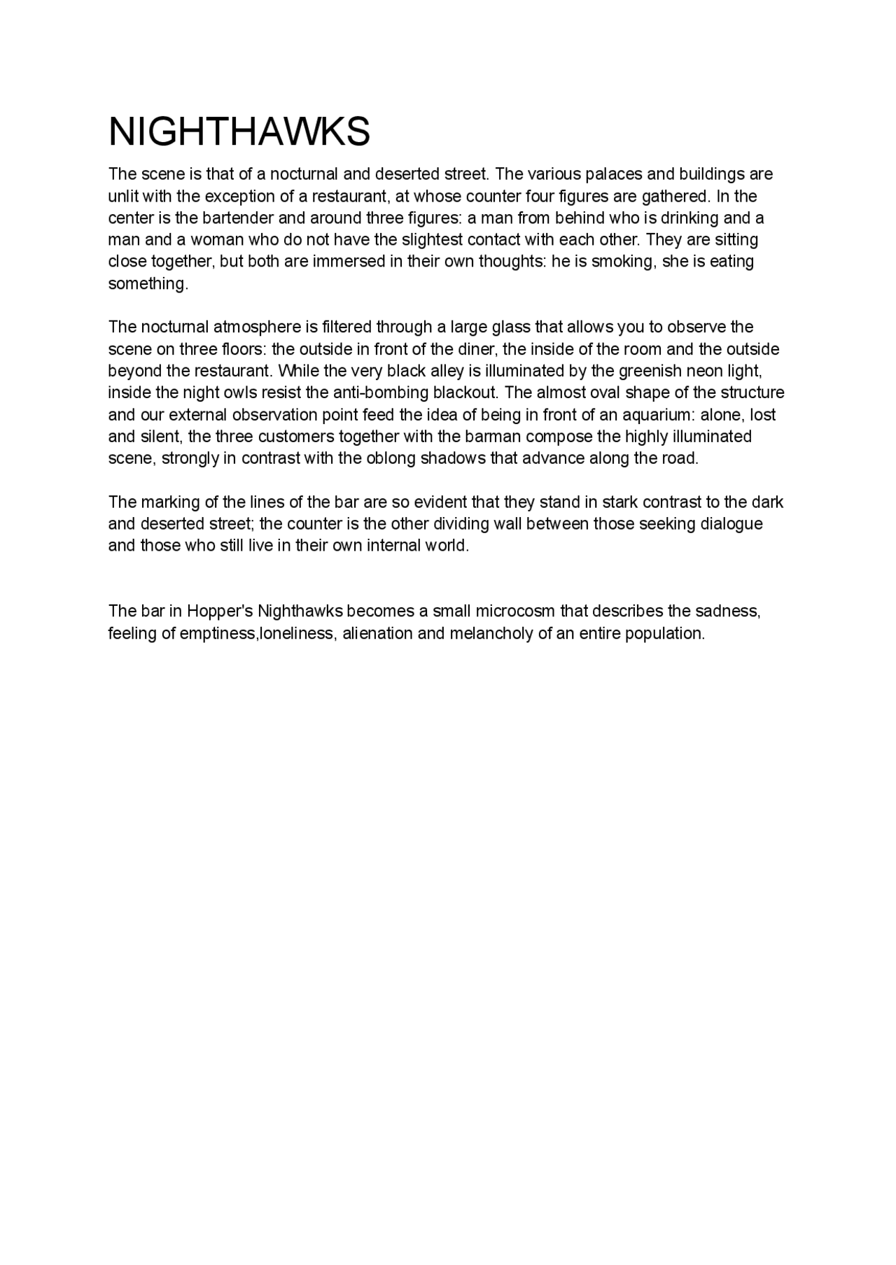 Nighthawks - Edward Hopper | Appunti di Inglese | Docsity