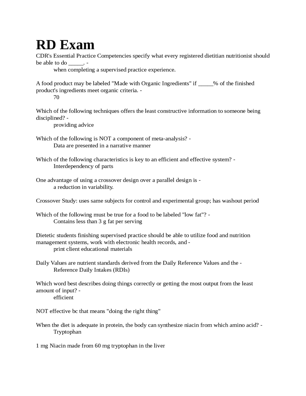 RD Exam RD Exam RD Exam RD Exam | Exams Nutrition | Docsity