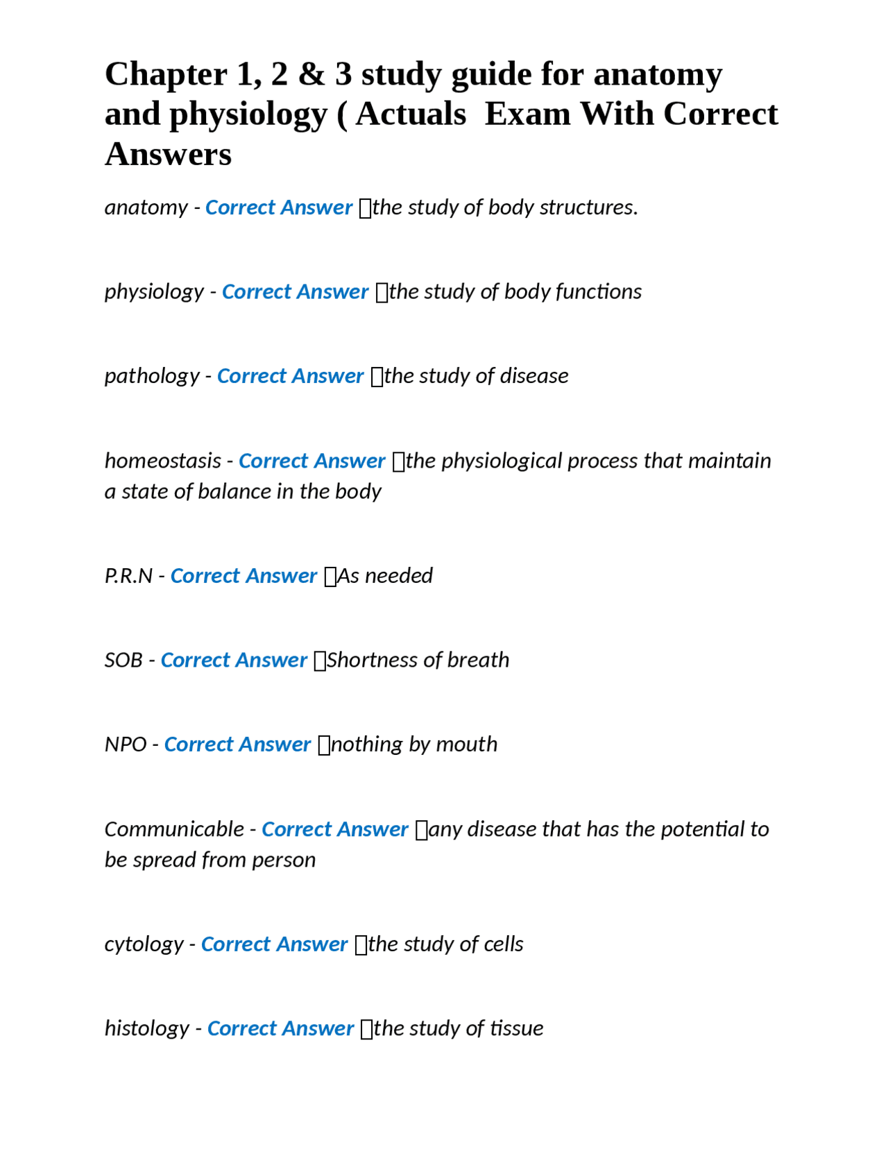 Chapter 1, 2 & 3 study guide for anatomy and physiology ( Actuals Exam ...