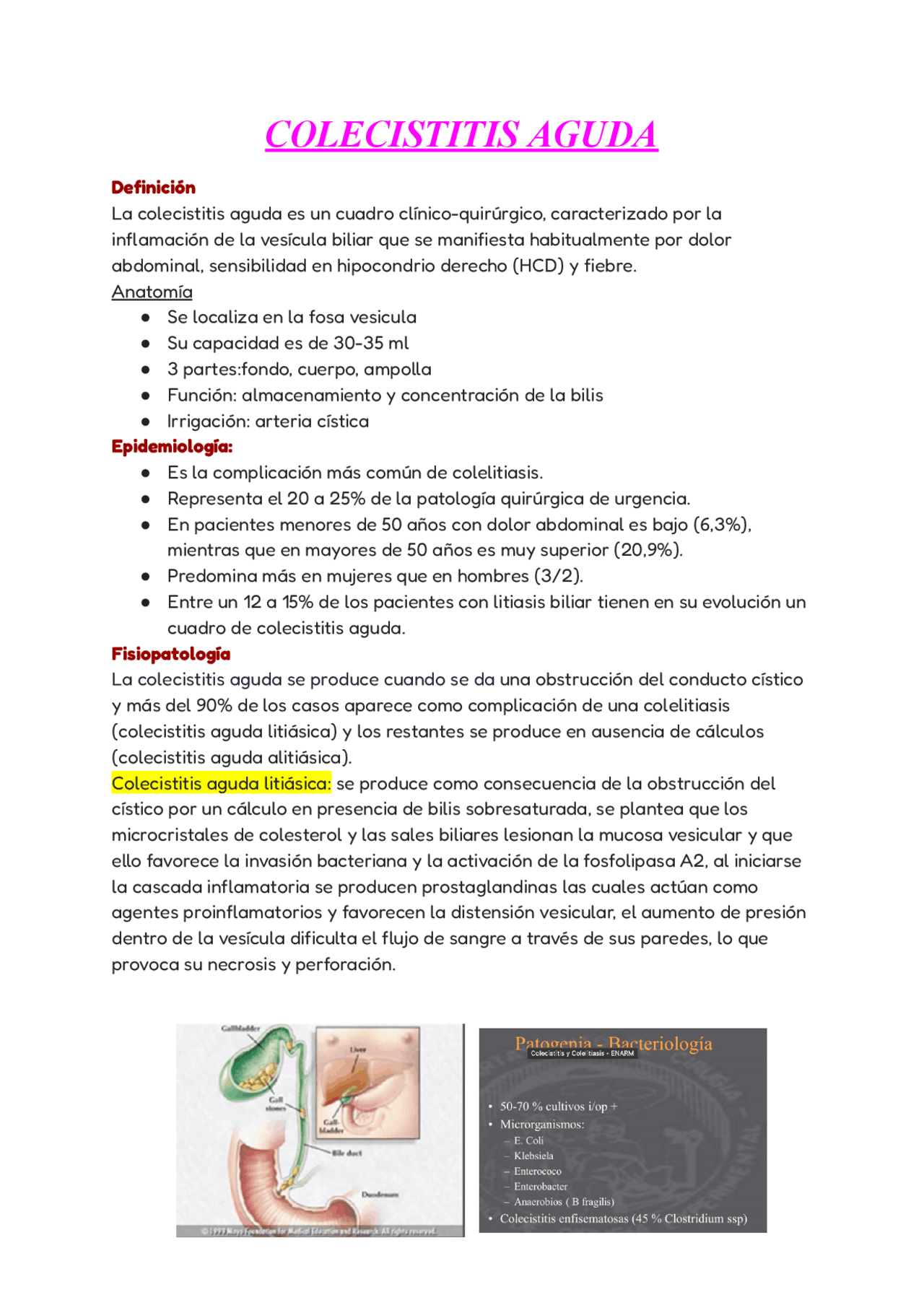 Colecistitis Aguda Sus Generalidades Resúmenes De Biología Docsity