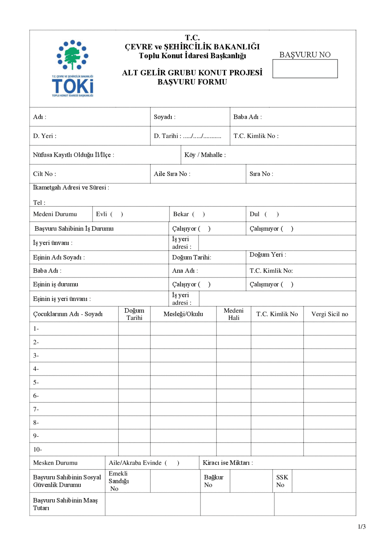 Toki başvuru Formu toki | Study Guides, Projects, Research Economics | Docsity