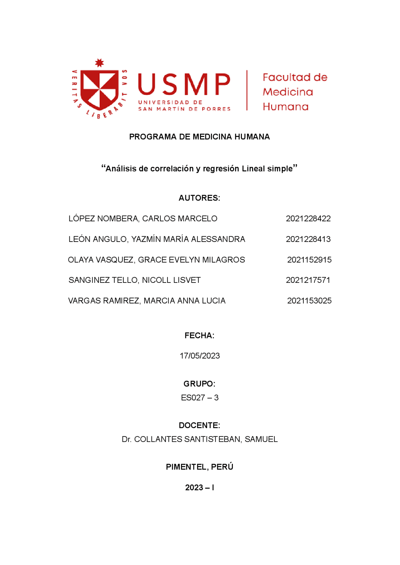 INFORME 8 - BIOESTADÍSTICA | Monografías, Ensayos de Bioestadística | Docsity