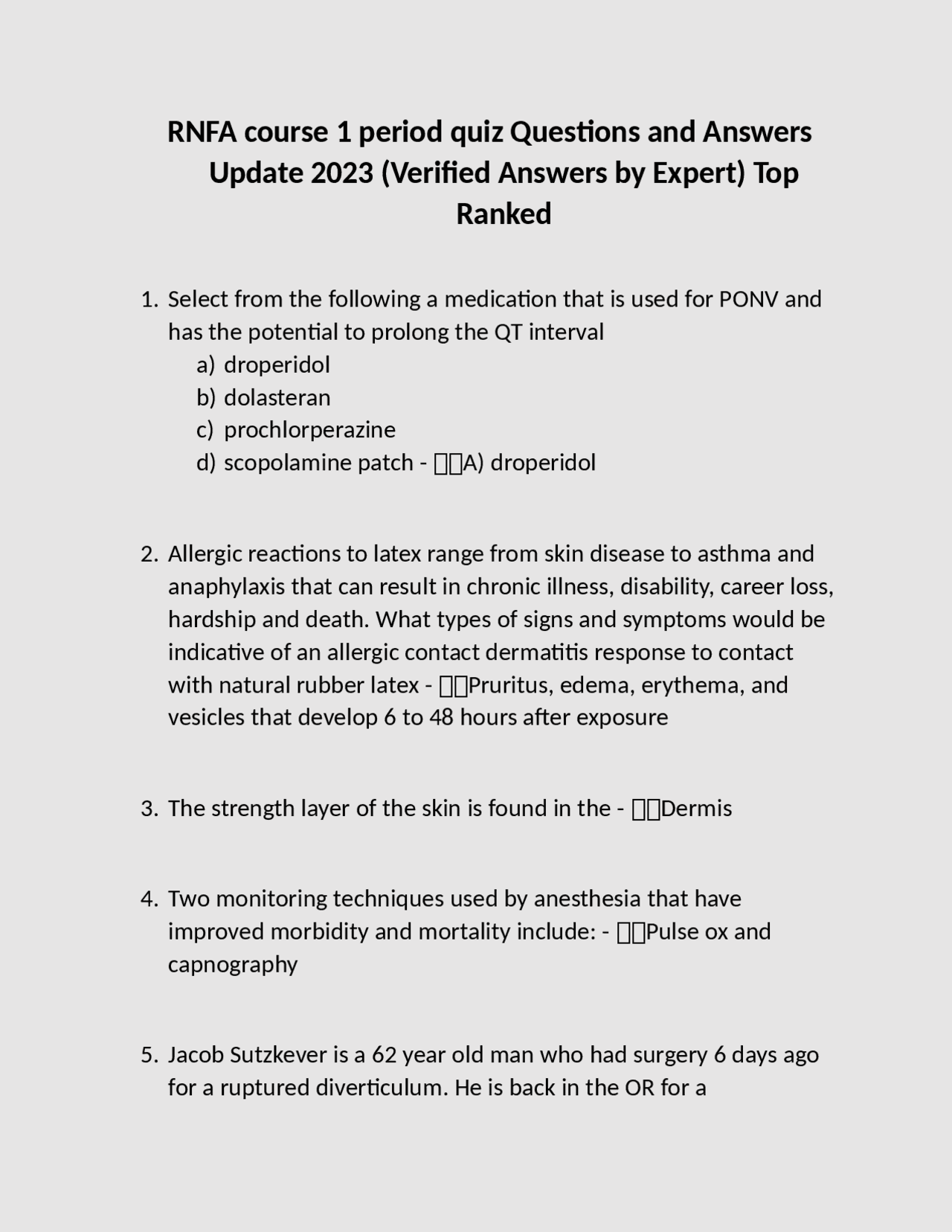 RNFA course 1 period quiz Questions and Answers Update 2023 (Verified ...