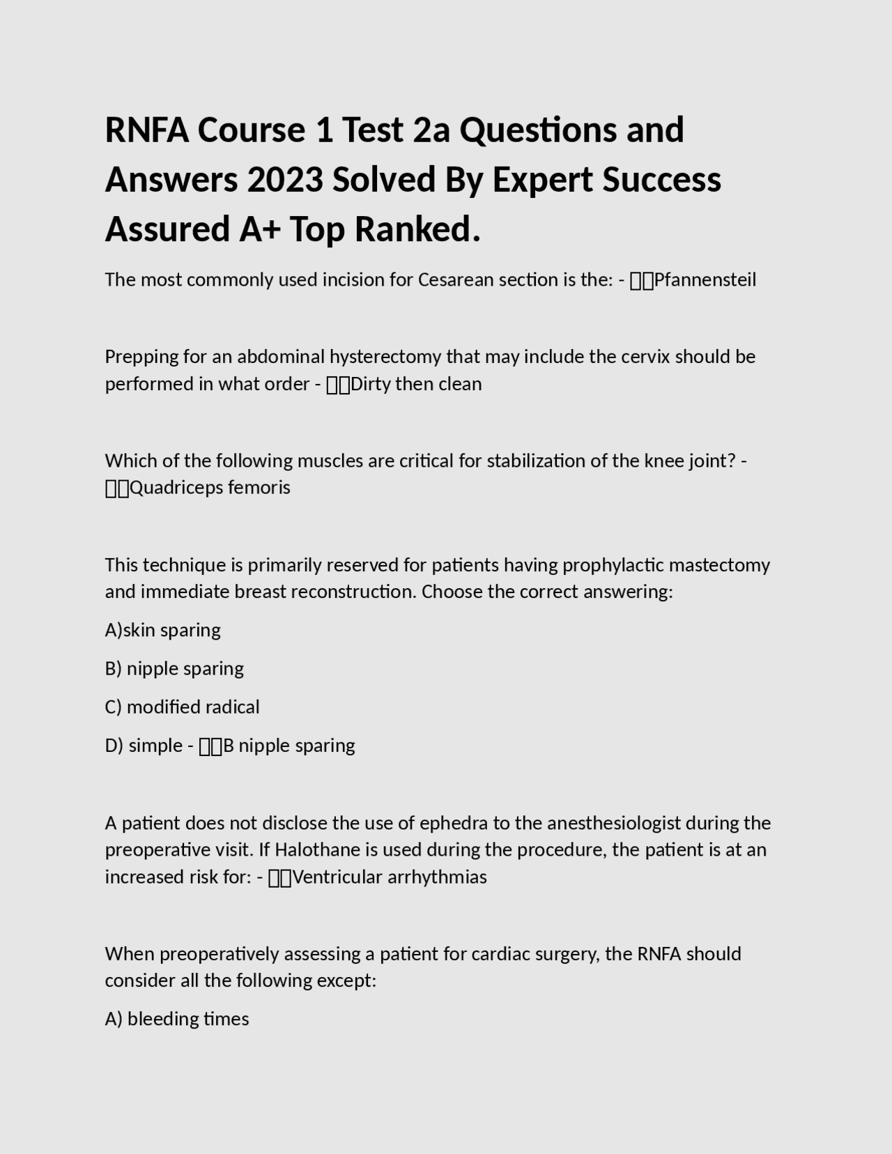 RNFA Course 1 Test 2a Questions and Answers 2023 Solved By Expert ...