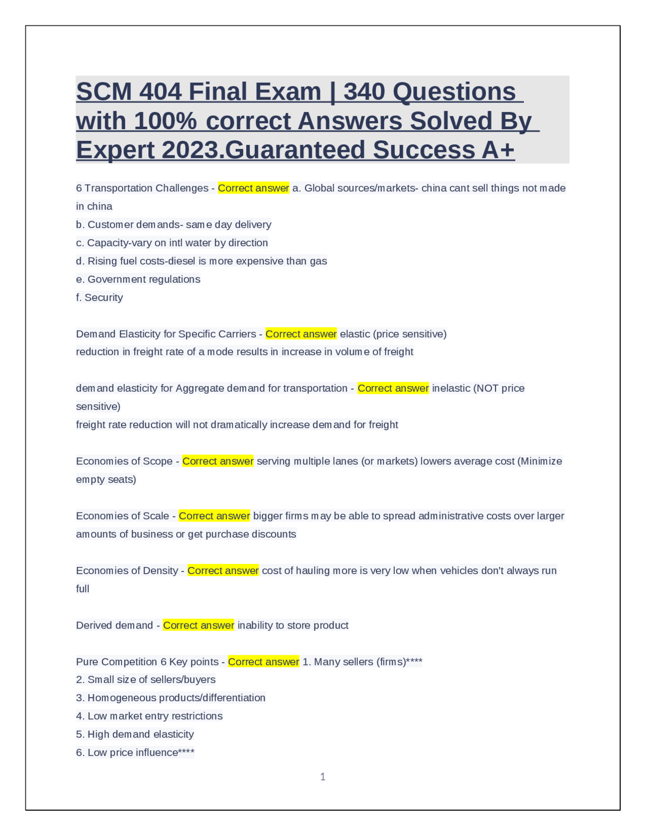 Scm 404 Final Exam 340 Questions With 100 Correct Answers Solved By