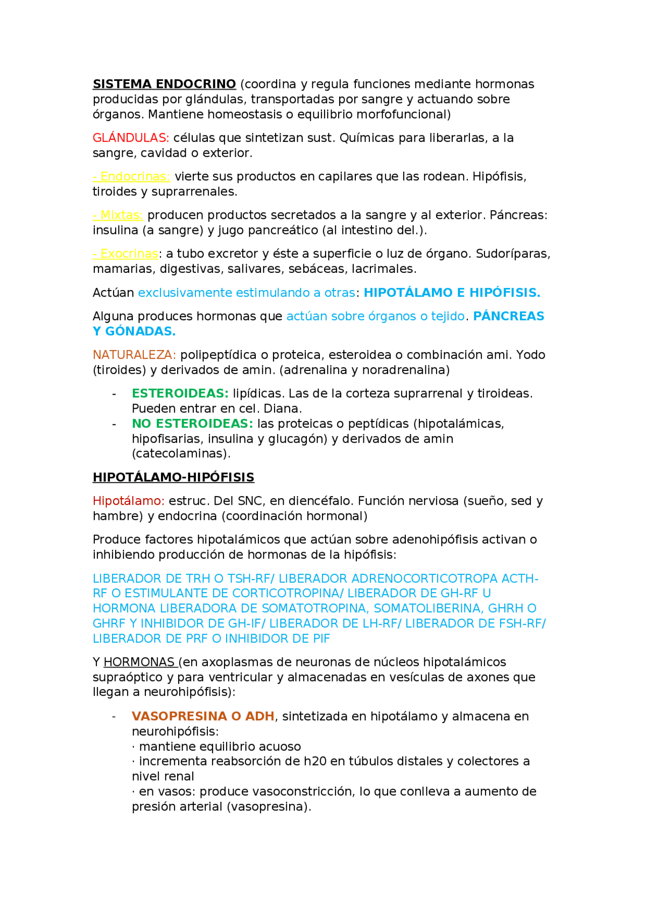 RESUMEN SISTEMA ENDOCRINO | Esquemas y mapas conceptuales de Anatomía Aplicada | Docsity