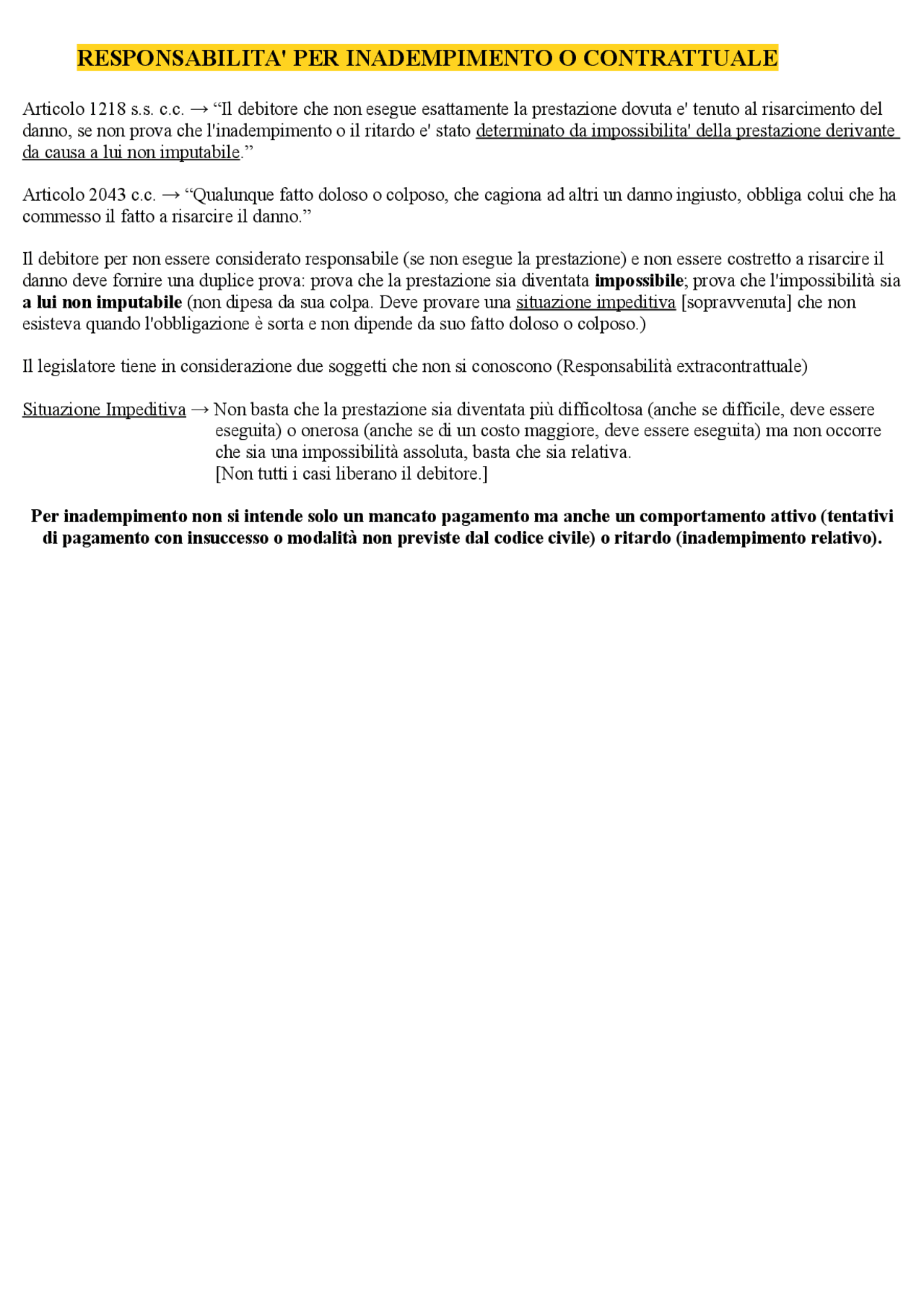 Responsabilità e inadempimento contrattuale | Schemi e mappe ...