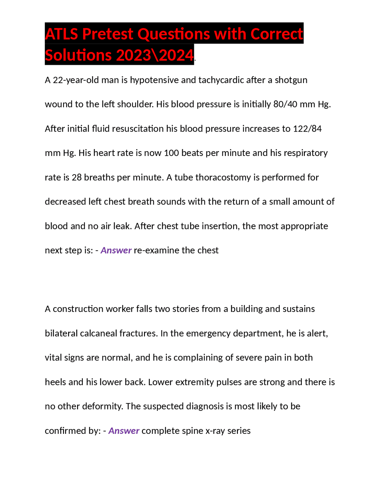 ATLS Pretest Questions with Correct Solutions 2023\2024. | Exams ...