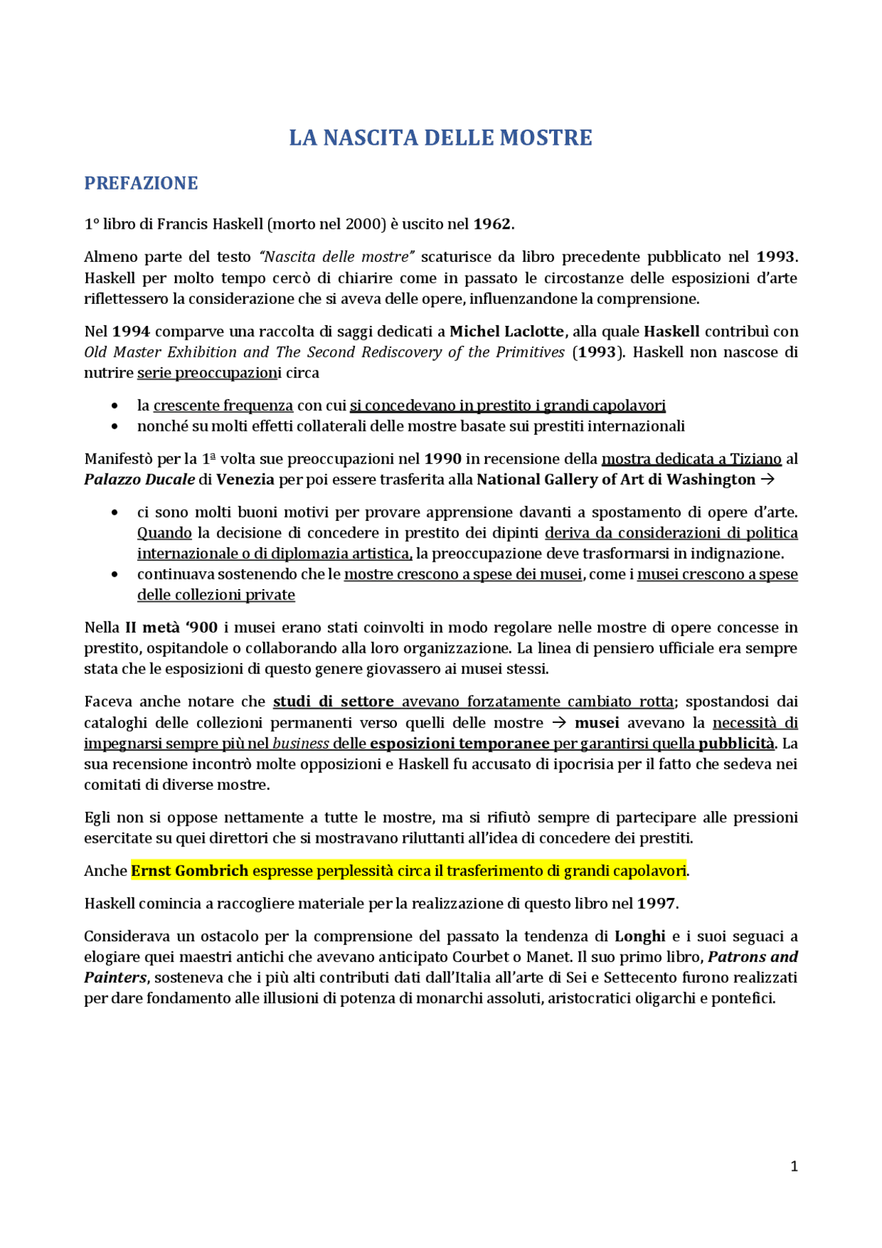 La nascita delle mostre, Francis Haskell | Dispense di Museologia | Docsity