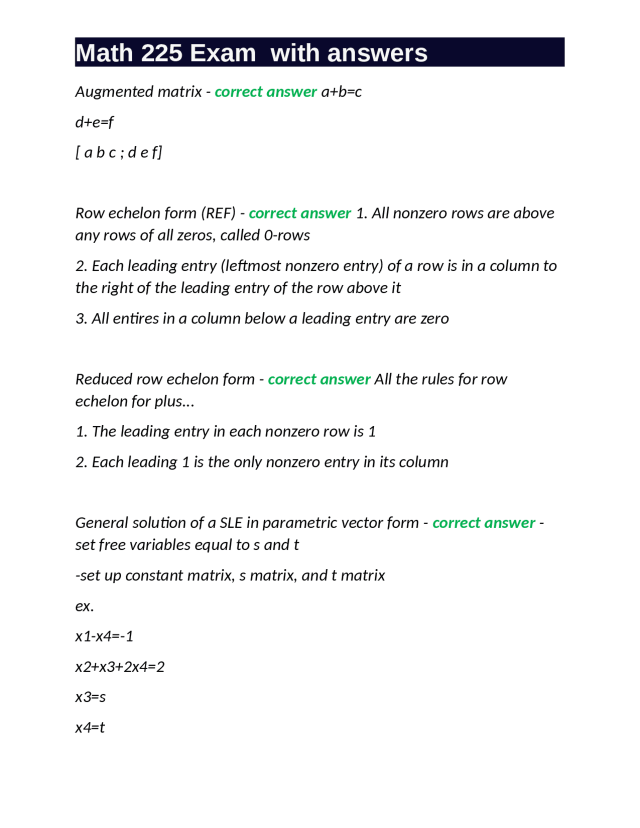 Math 225 Exam with answers | Exams Nursing | Docsity