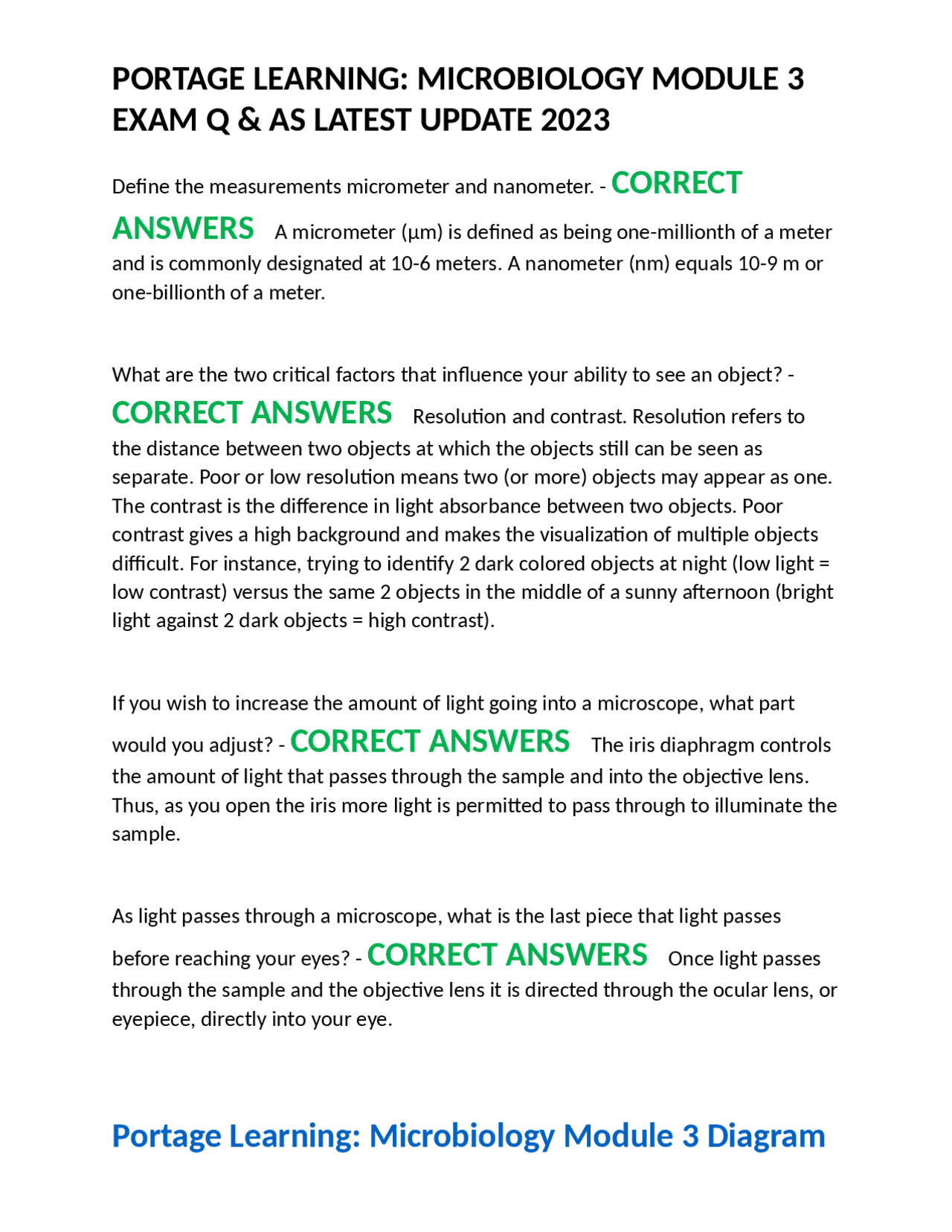 PORTAGE LEARNING: MICROBIOLOGY MODULE 3 EXAM Q & AS LATEST UPDATE 2023 ...