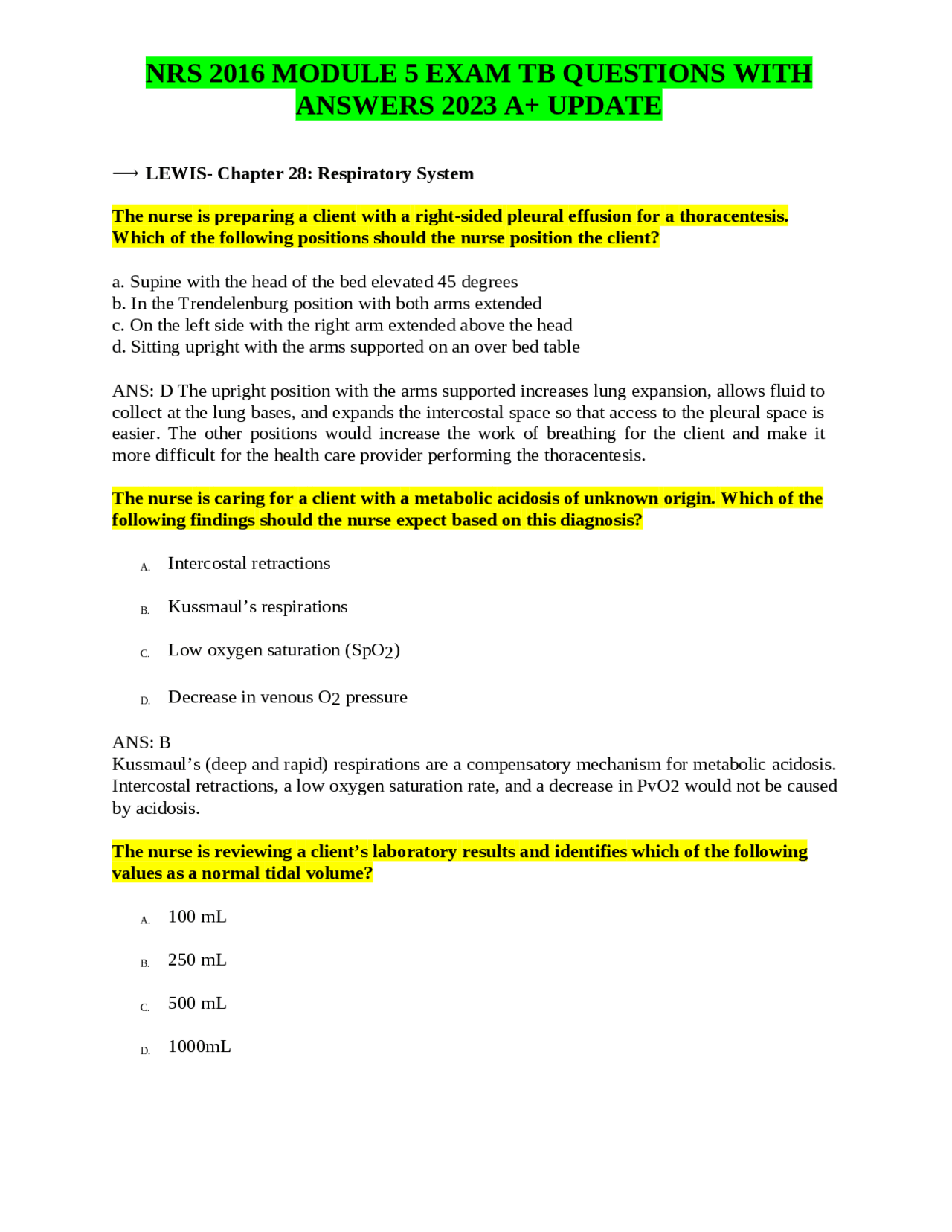 NRS 2016 MODULE 5 EXAM TB QUESTIONS WITH ANSWERS 2023 A+ UPDATE | Exams ...