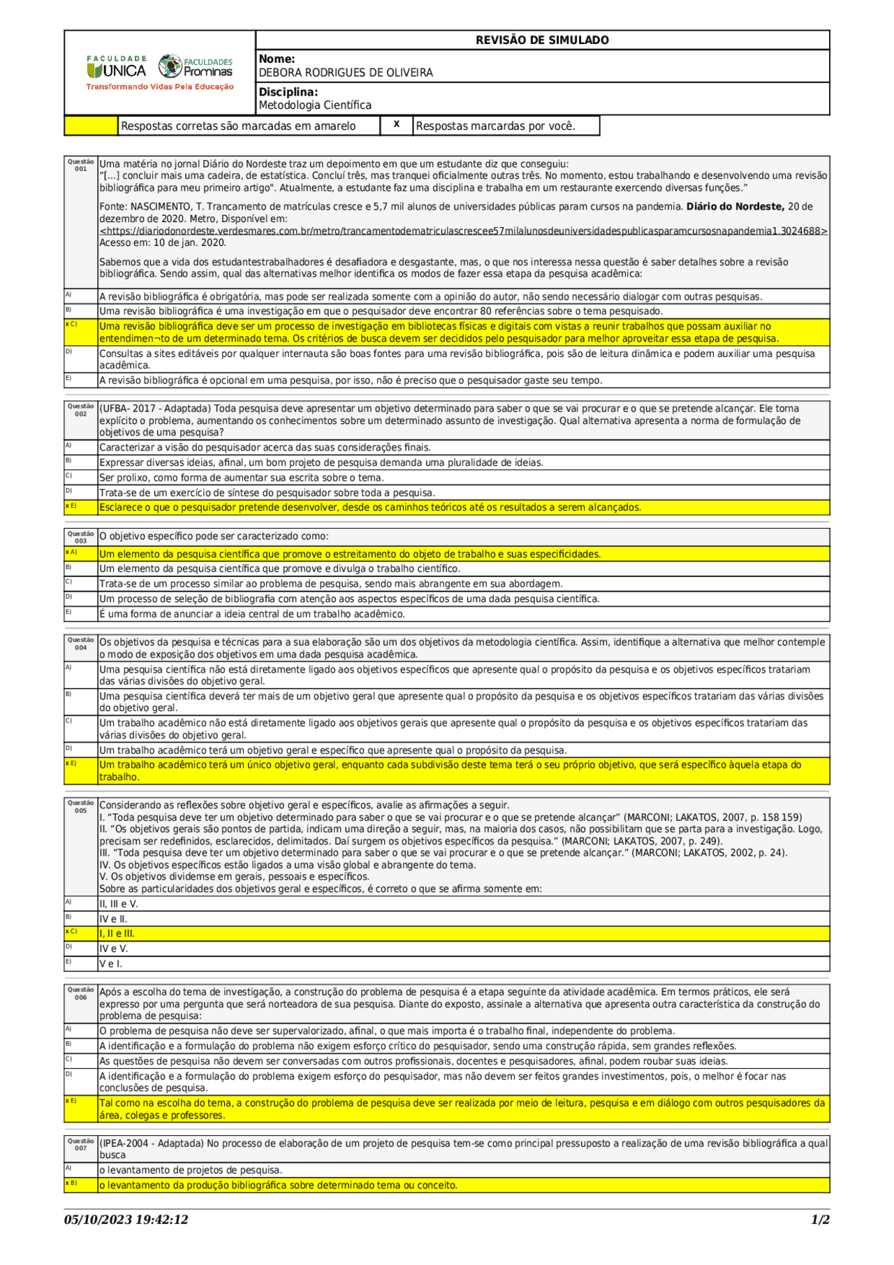 Metodologia Científica Provas Metodologia Docsity