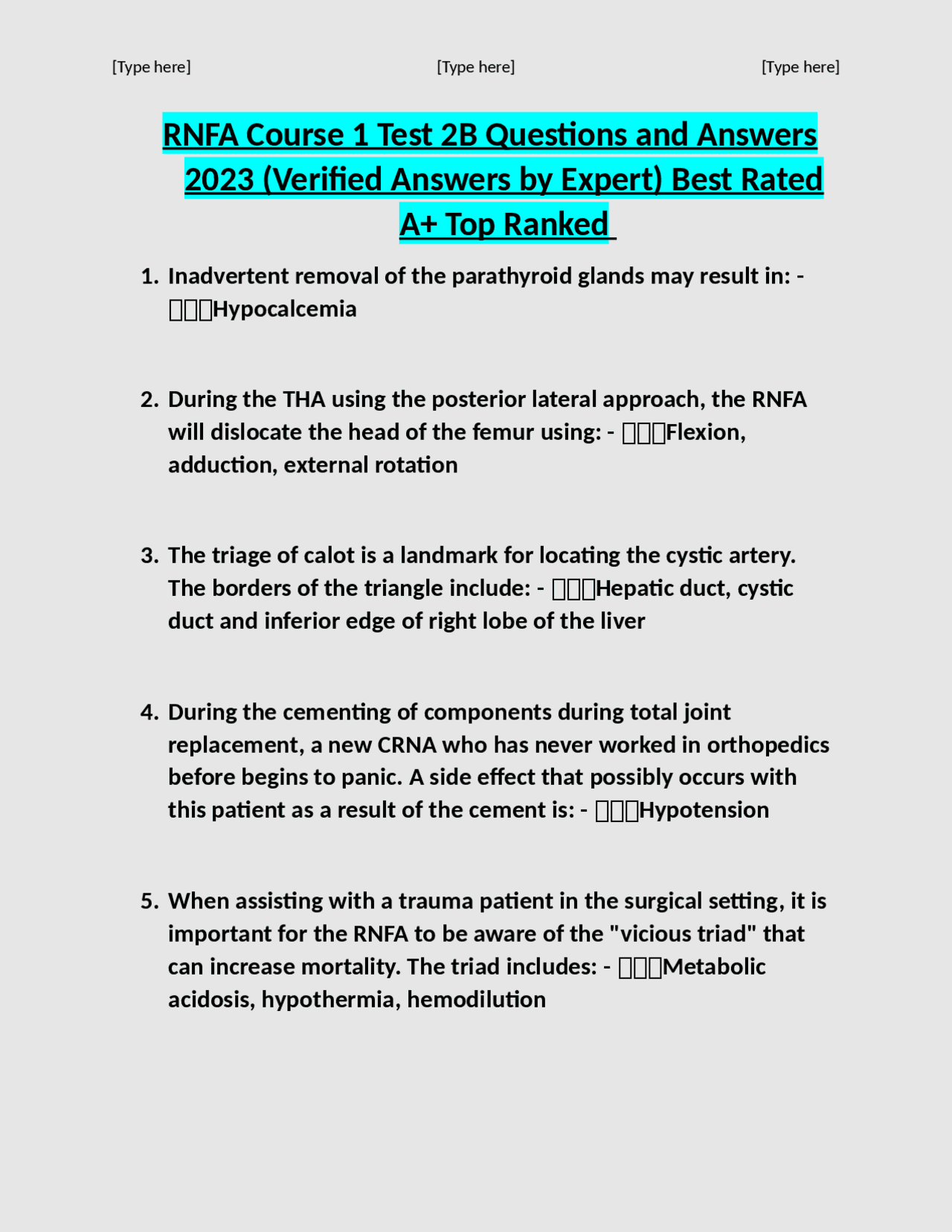RNFA Course 1 Test 2B Questions and Answers 2023 (Verified Answers by ...