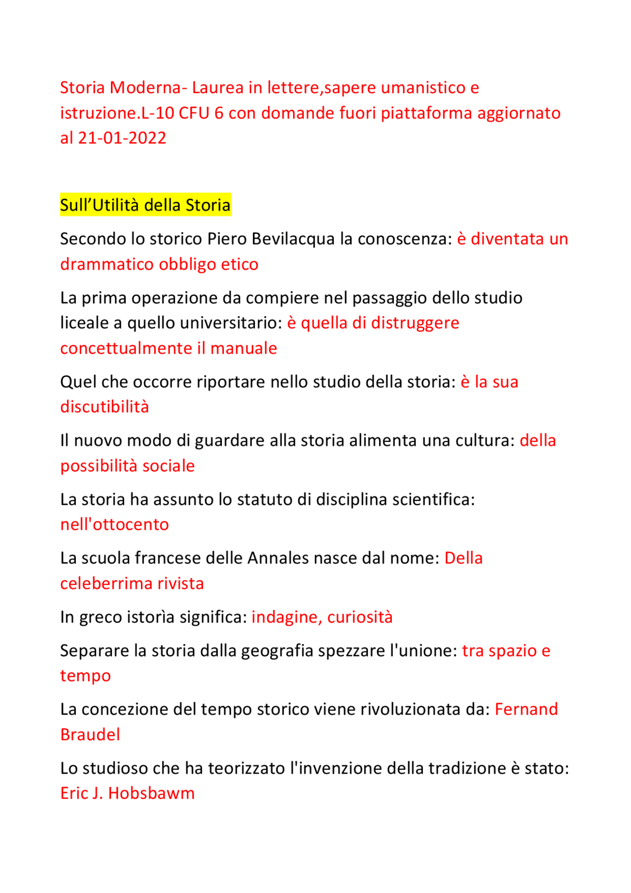 Test Di Autovalutazione Esercitazione Di Storia Modena L10 Test D