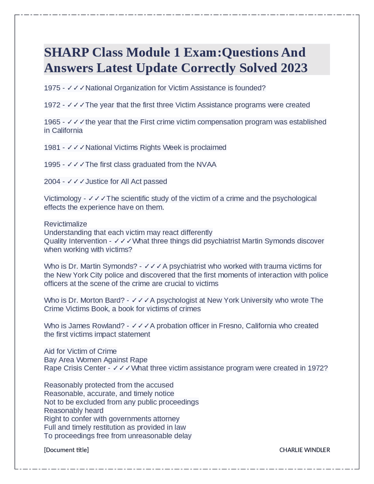 SHARP Class Module 1 Exam:Questions And Answers Latest Update Correctly ...