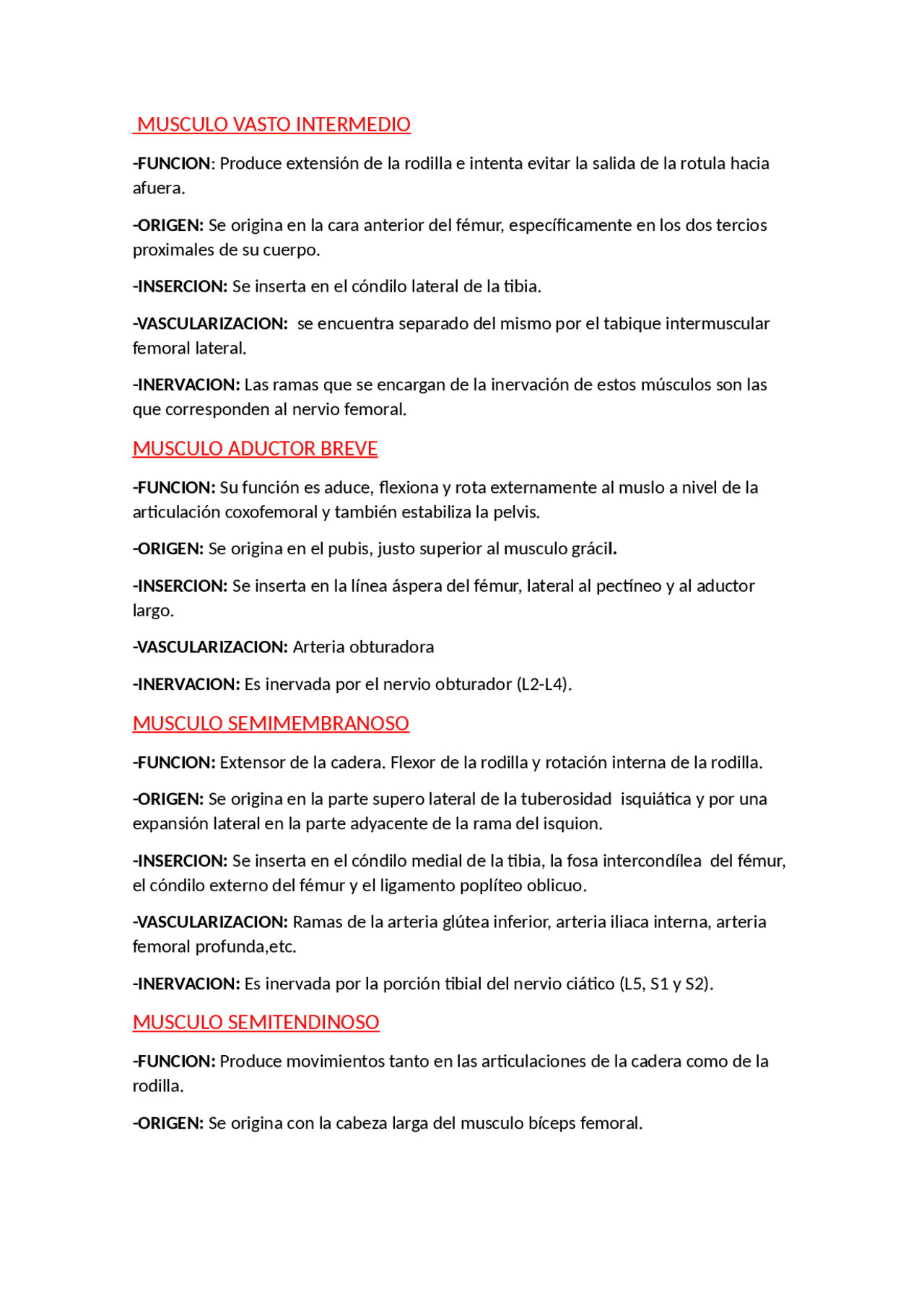 Tratra Sobre Los Músculos Del Muslo Resúmenes De Anatomía Docsity
