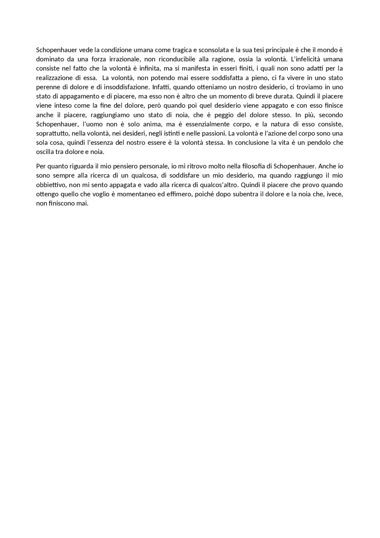 Schopenauer Dolore E Noia Esercizi Di Filosofia Docsity