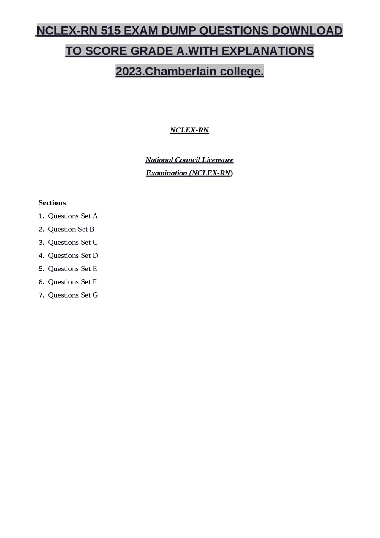 NCLEX-RN 515 EXAM DUMP QUESTIONS DOWNLOAD TO SCORE GRADE A.WITH ...