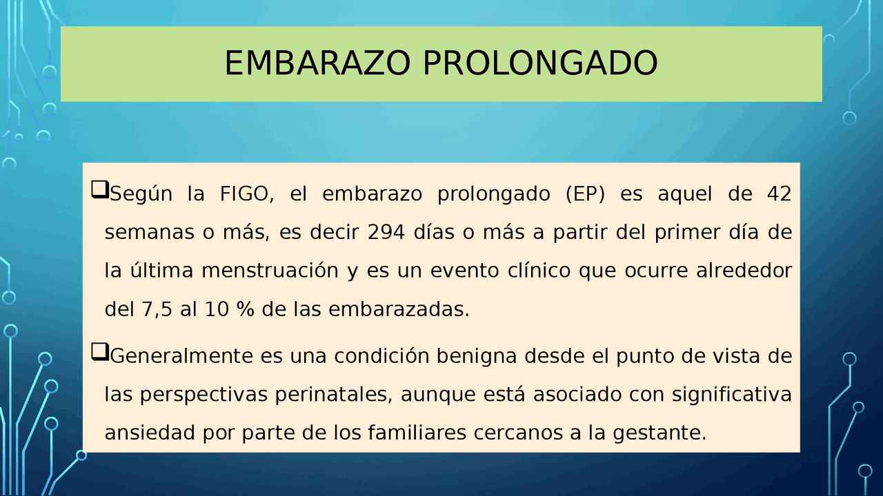 Embarazo prolongado diapositivas | Diapositivas de Obstetricia | Docsity