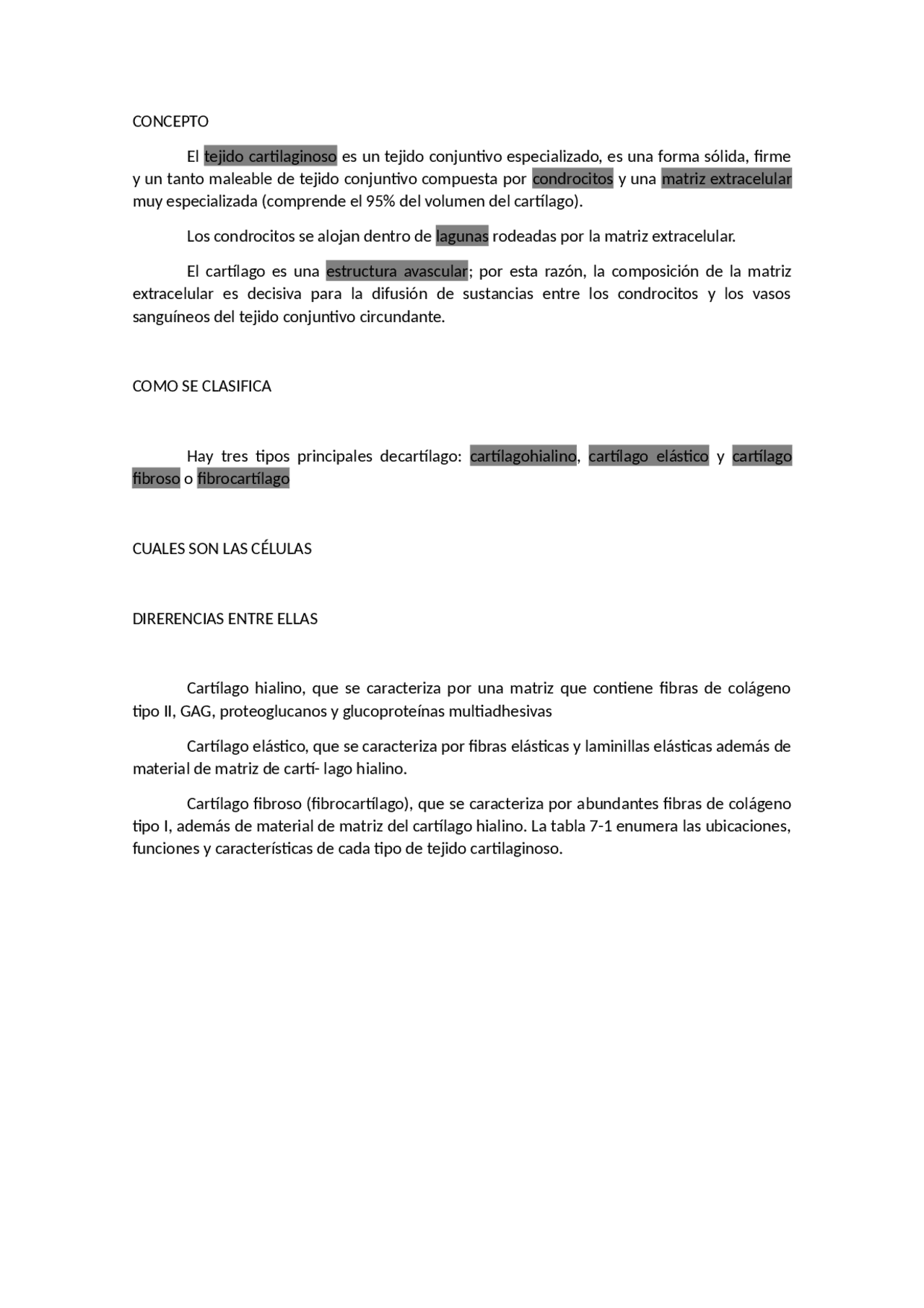 Tejido Cartilaginoso Resúmenes De Histología Docsity