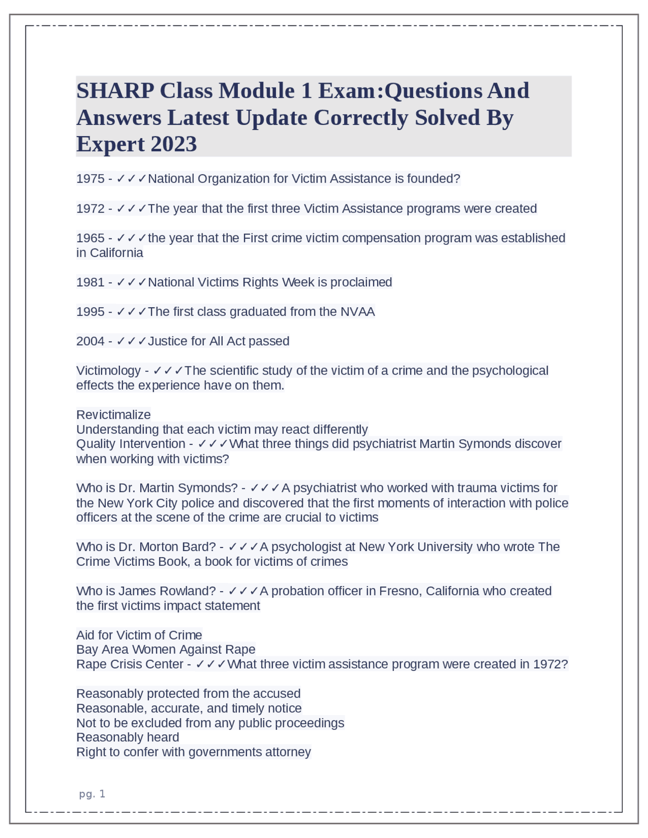 SHARP Class Module 1 Exam:Questions And Answers Latest Update Correctly ...