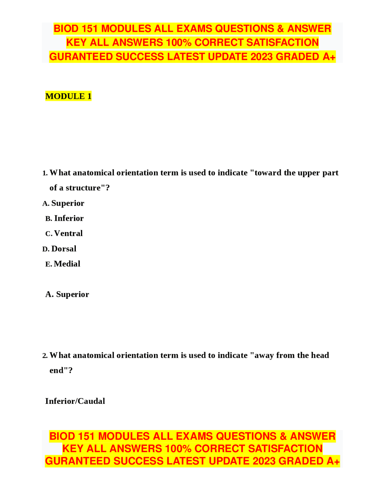 BIOD 151 MODULES ALL EXAMS QUESTIONS & ANSWER KEY ALL ANSWERS 100% ...