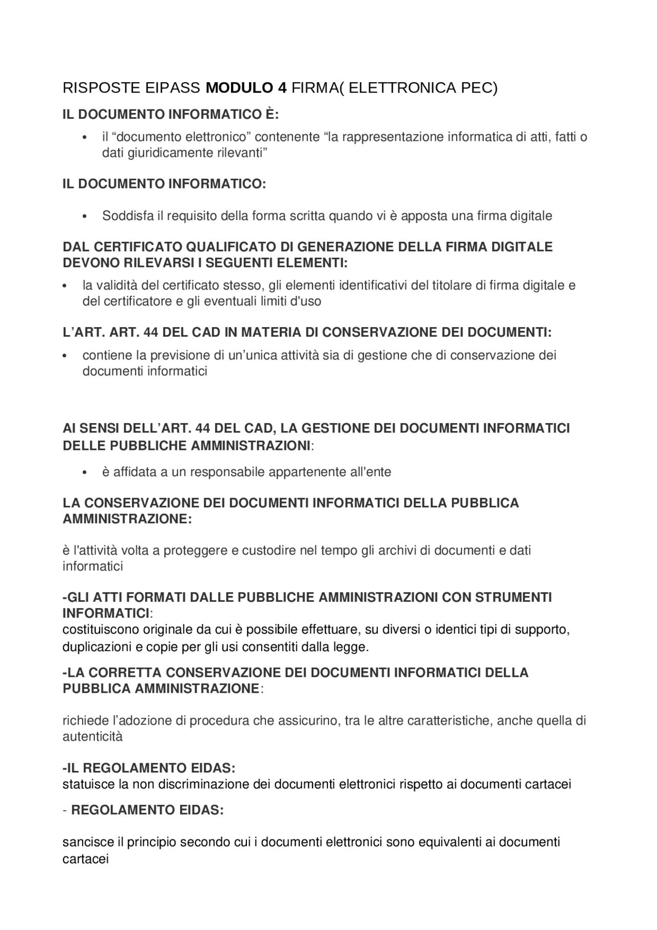 EIPASS ATA MODULO 4 Firma elettronica PEC | Esercizi di Informatica | Docsity