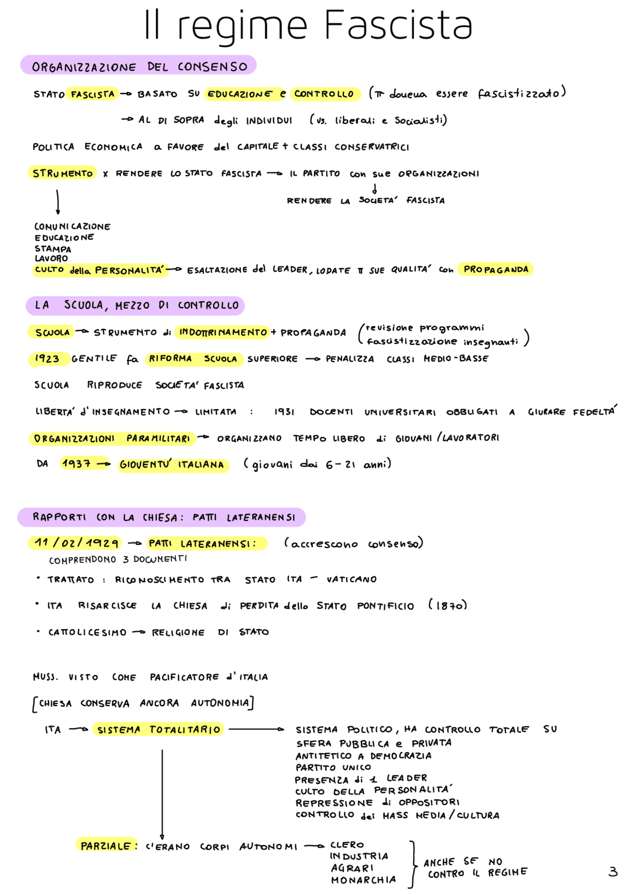 Il Regime Fascista Schemi Schemi E Mappe Concettuali Di Storia Docsity