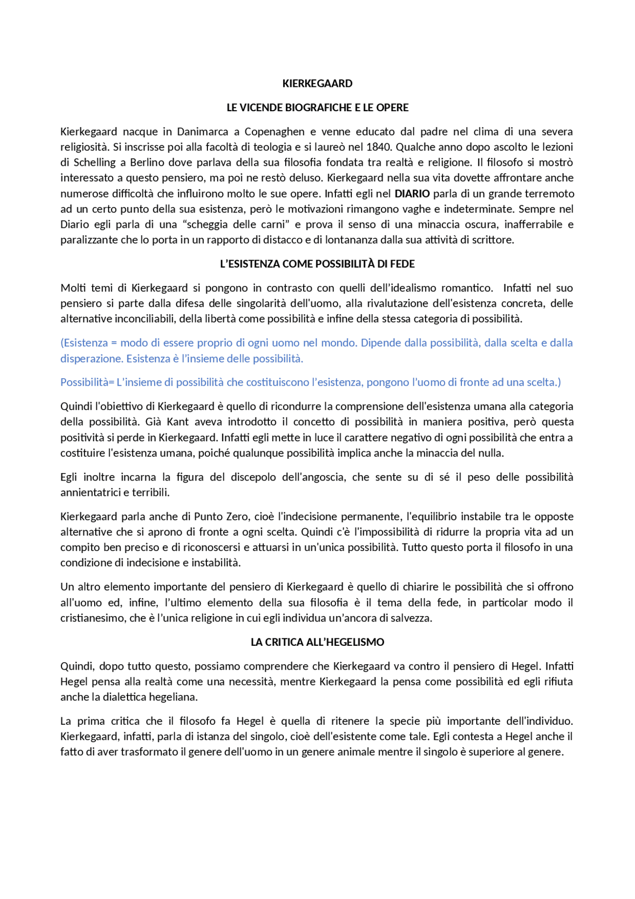 Riassunto Kierkegaard Schemi E Mappe Concettuali Di Filosofia Docsity