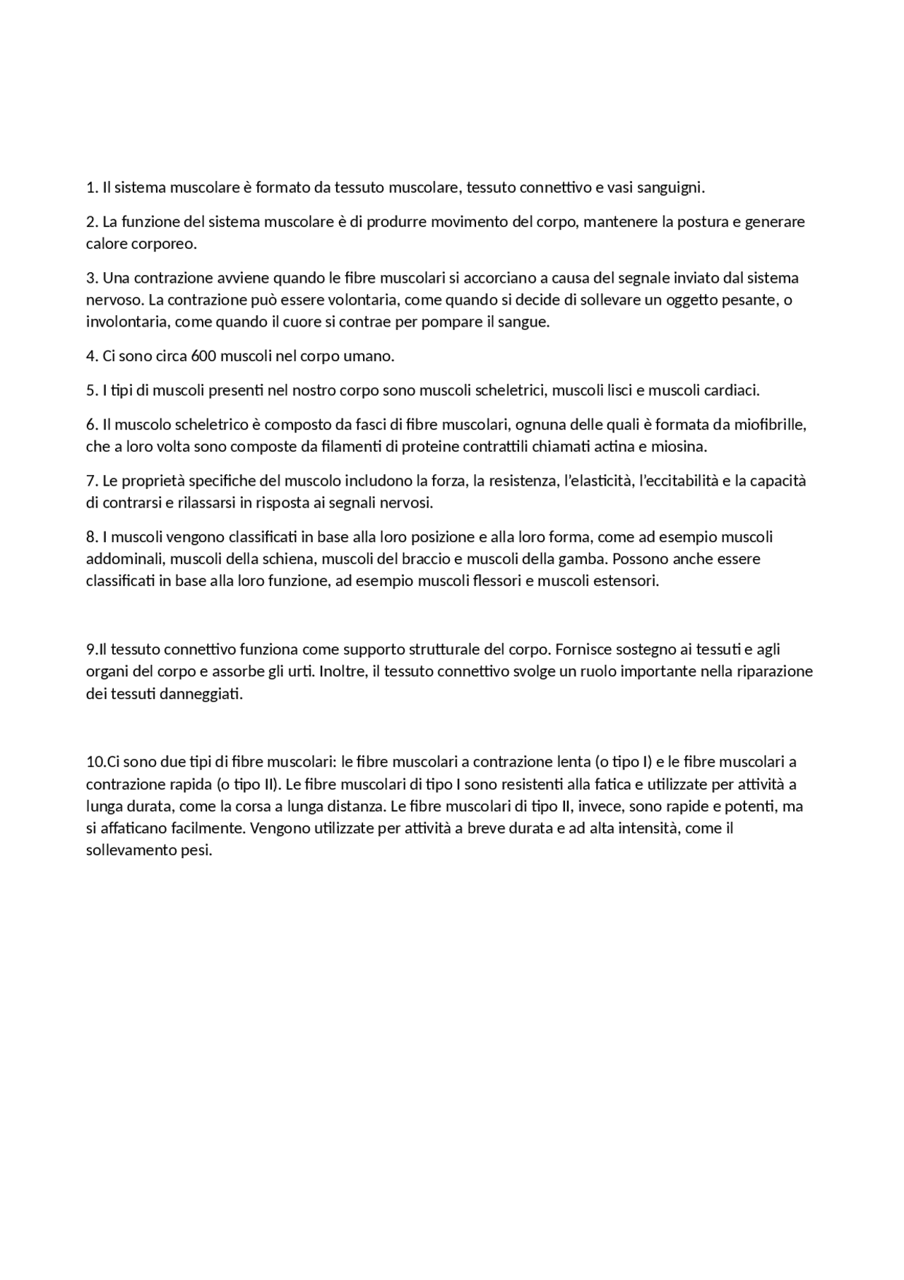 Domande Sul Sistema Muscolare Esercizi Di Educazione Fisica Docsity