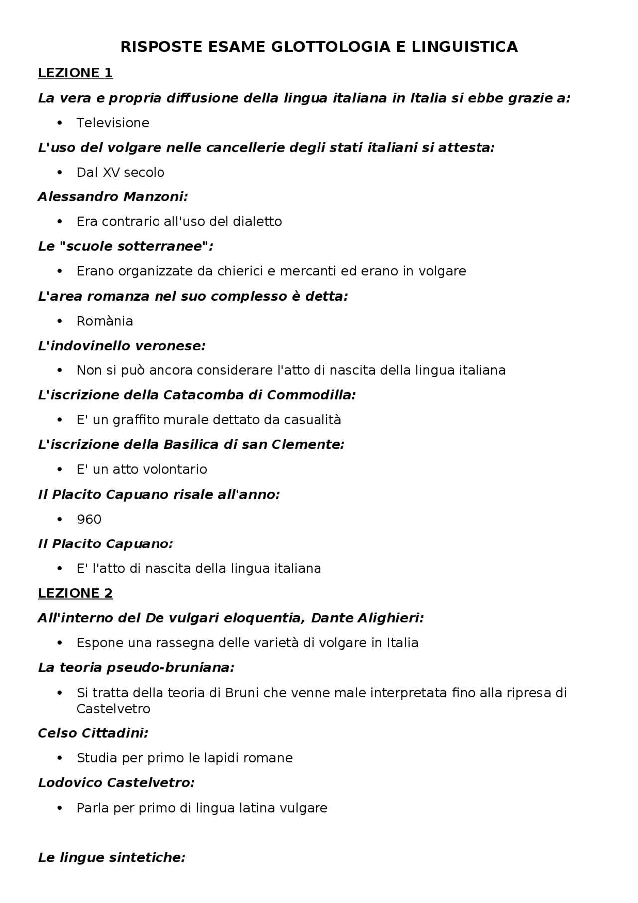 Domande Esame Glottologia E Linguistica L 12 Lingue E Mercati