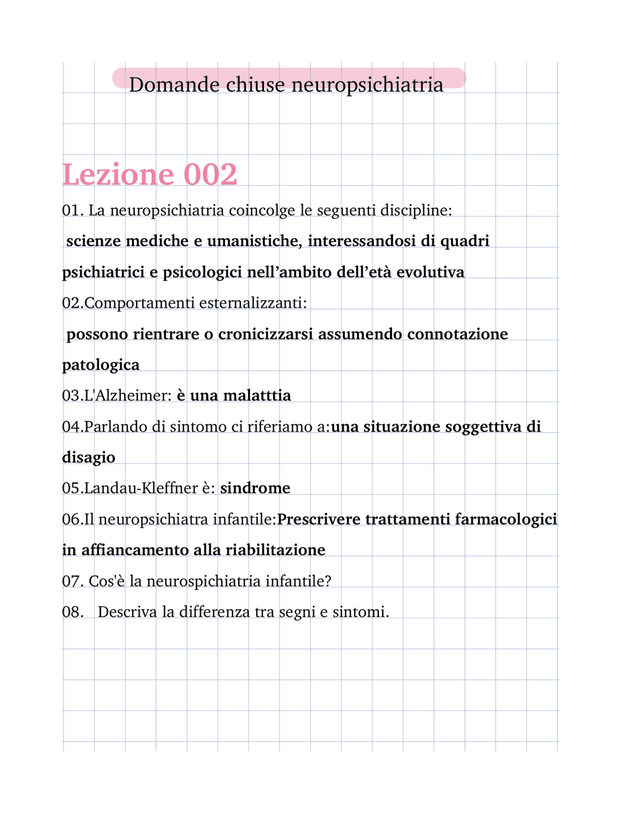 Domande Chiuse Neuropsichiatria Infantile Appunti Di Neuropsichiatria