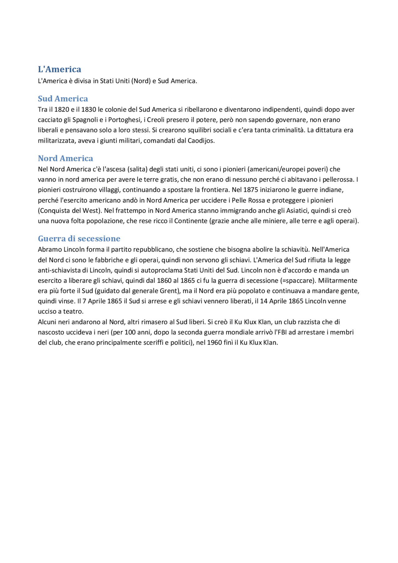 Storia degli Stati Uniti d'America | Appunti di Storia | Docsity