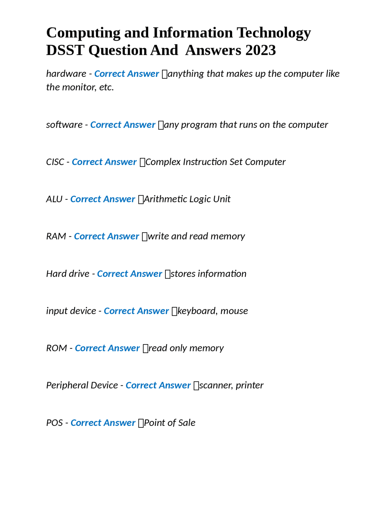 Computing And Information Technology Dsst Question And Answers 2023