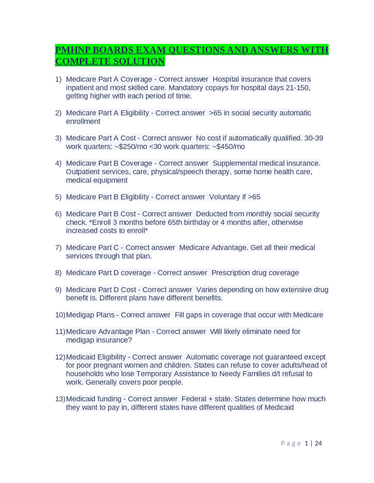 PMHNP BOARDS EXAM QUESTIONS AND ANSWERS WITH COMPLETE SOLUTION | Exams ...