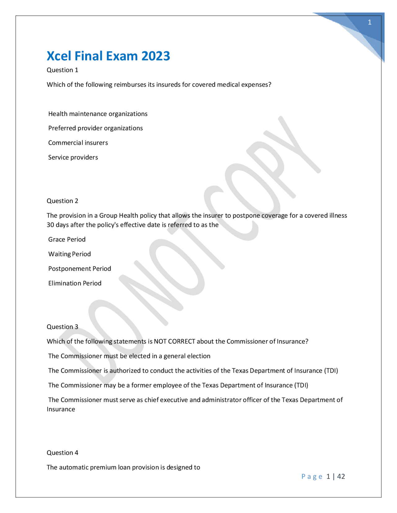 Xcel Final Exam 2023 | Exams Nursing | Docsity