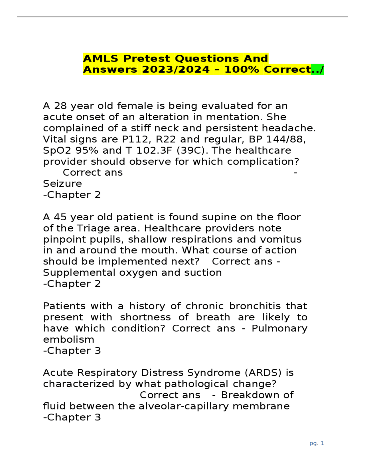 AMLS Pretest Questions And Answers 2023/2024 – 100% Correct../ | Exams ...