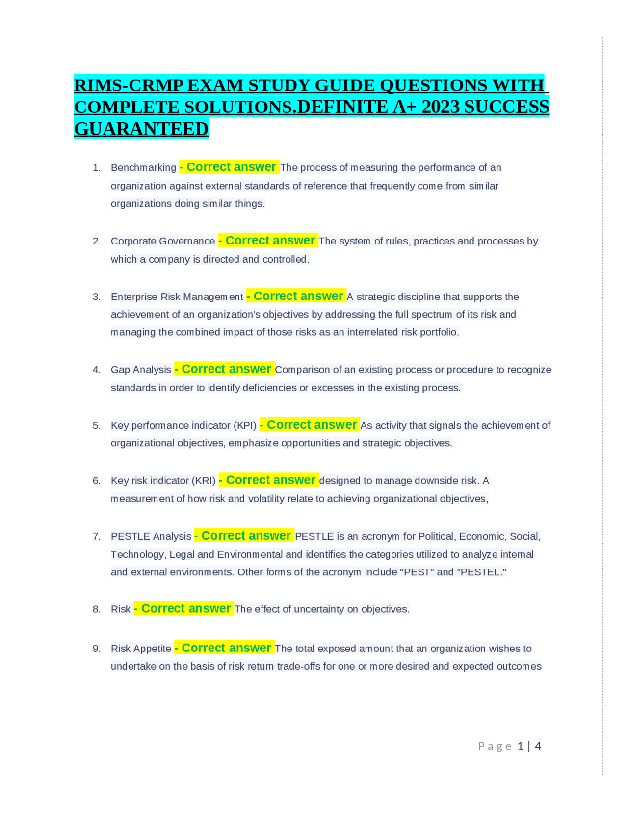 RIMS-CRMP EXAM STUDY GUIDE QUESTIONS WITH COMPLETE SOLUTIONS.DEFINITE ...