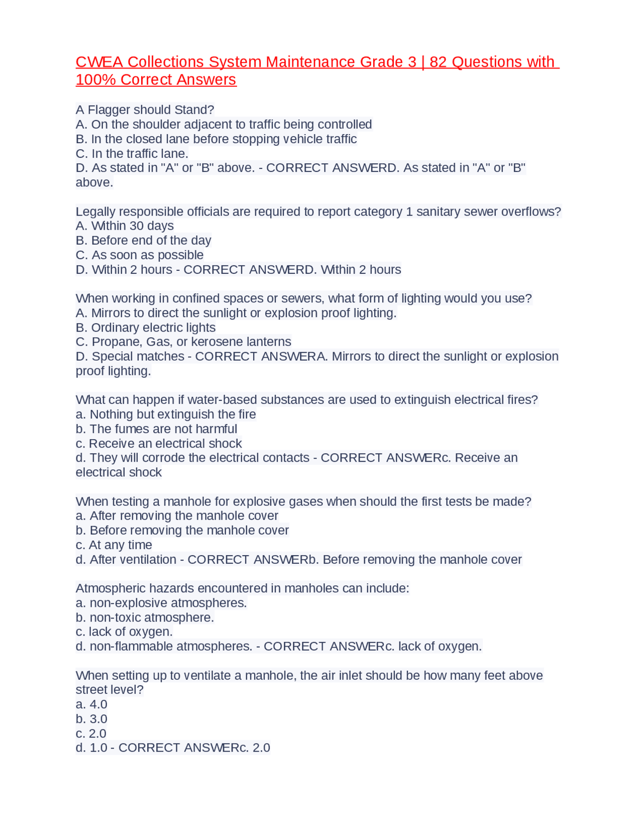 Cwea Collections System Maintenance Grade 3 82 Questions With 100