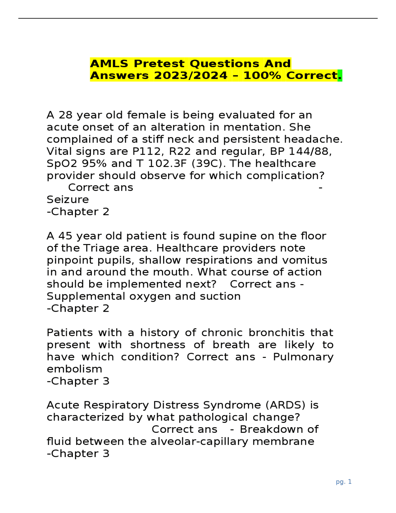 AMLS Pretest Questions And Answers 2023/2024 – 100% Correct | Exams ...