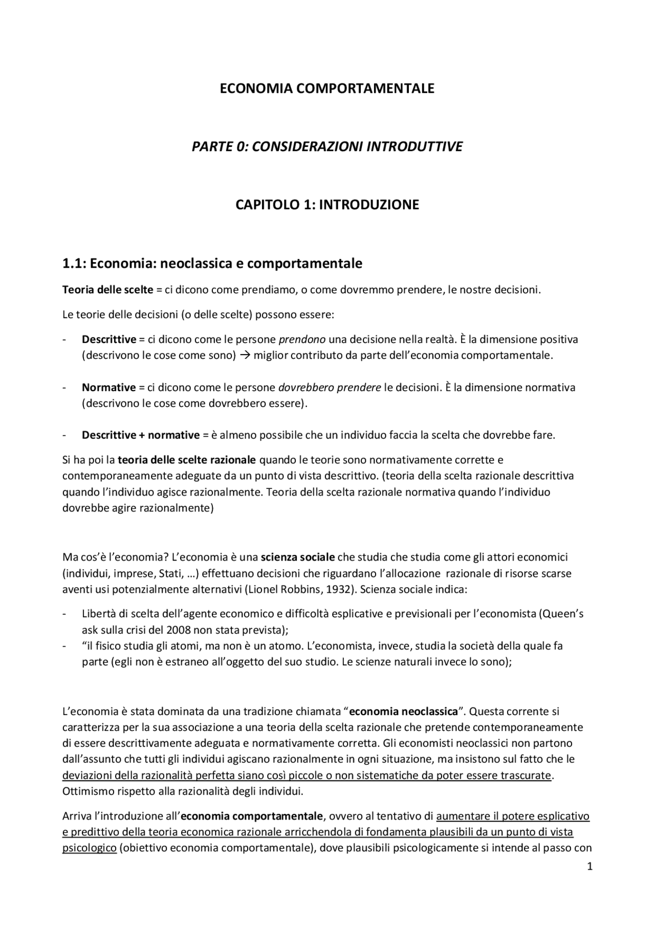 Economia Comportamentale Appunti Di Economia Docsity