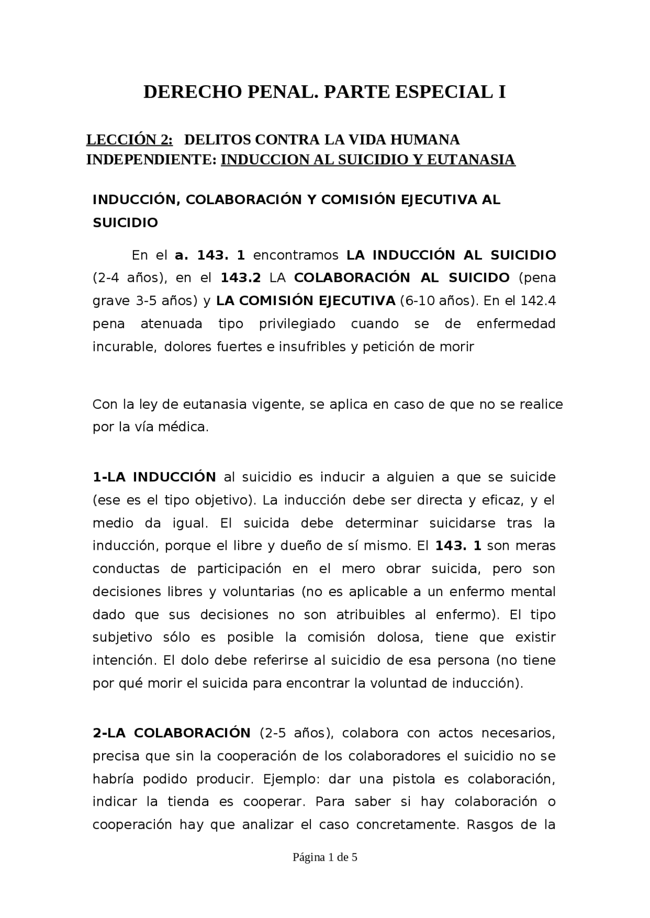 Tema 2 Induccion Al Suicidio Apuntes De Derecho Penal Docsity